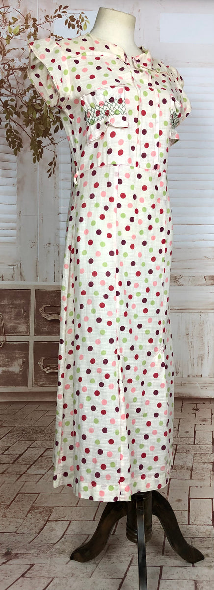 Beautiful Original 1930s Vintage Multi Colour Spotted Sheath Day Dress ...