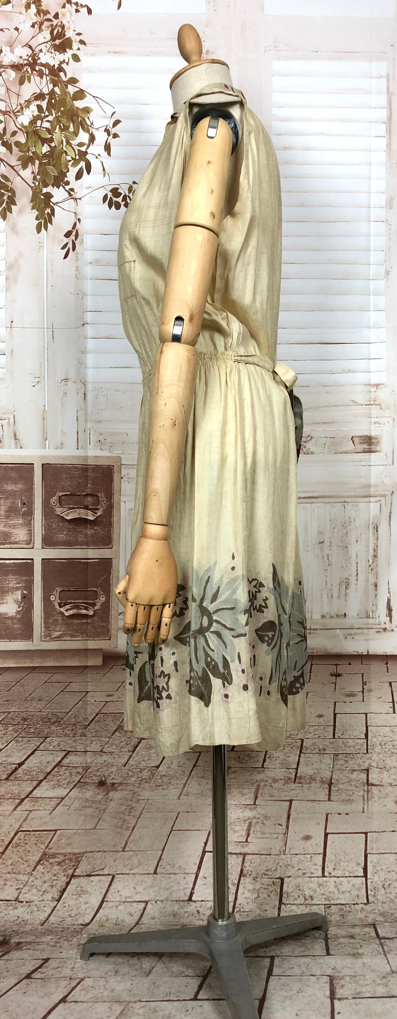 Exceptional Original 1920s Art Deco Pongee Silk Dress With Hand Painte ...