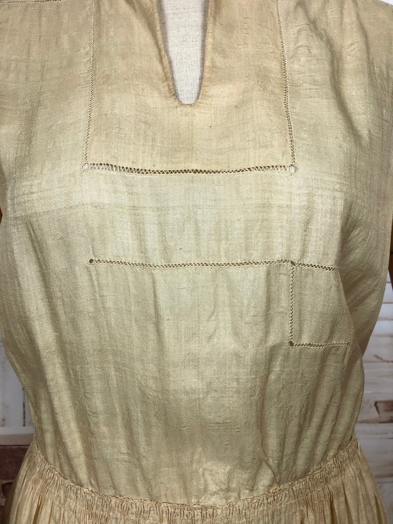 Exceptional Original 1920s Art Deco Pongee Silk Dress With Hand Painte ...