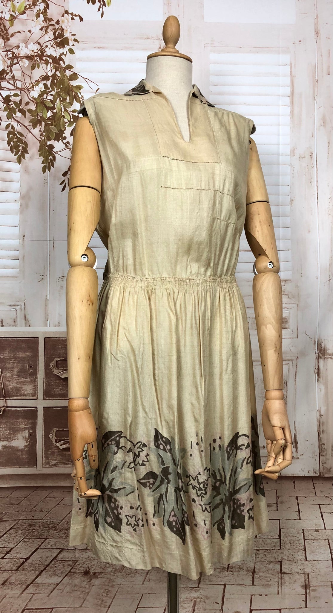 Exceptional Original 1920s Art Deco Pongee Silk Dress With Hand Painte ...