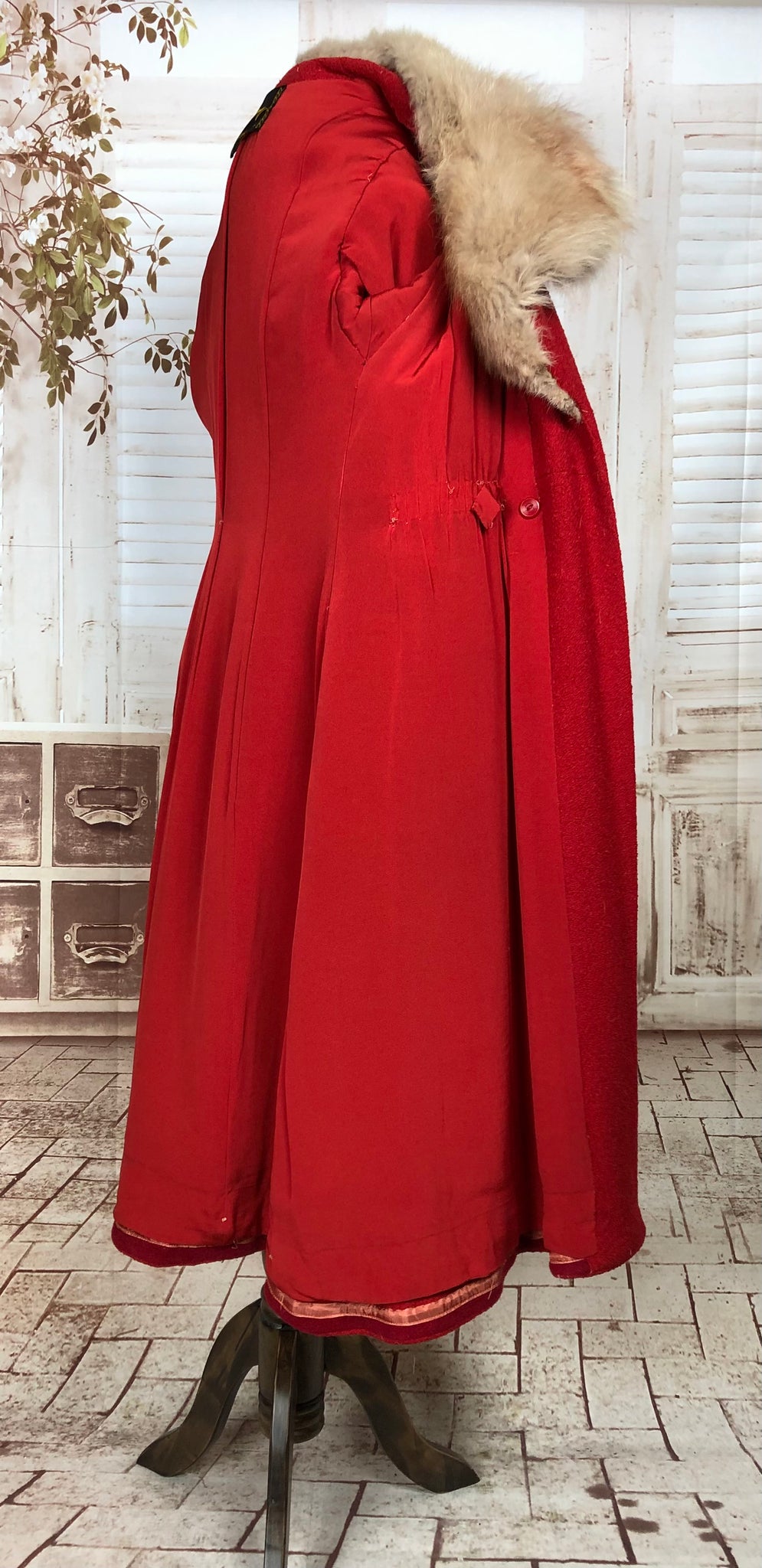 Incredible Original Red 1940s 40s Vintage Belted Princess Coat With Hu ...