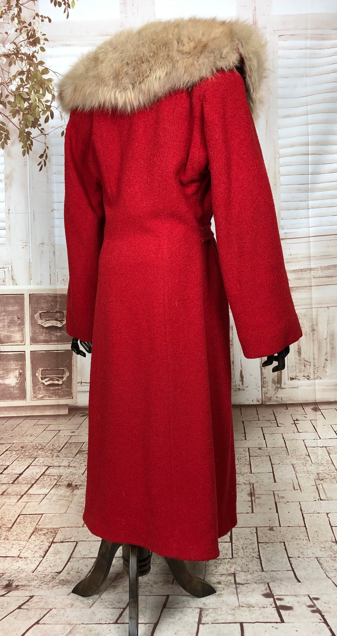 Incredible Original Red 1940s 40s Vintage Belted Princess Coat With Hu ...