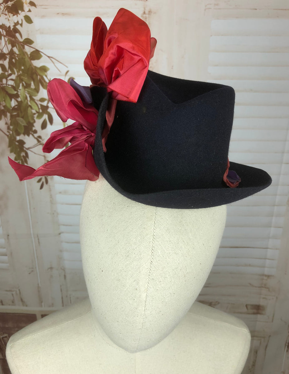 Fabulous Original Vintage 1940s 40s Navy Blue Mini Fedora With Pink An ...
